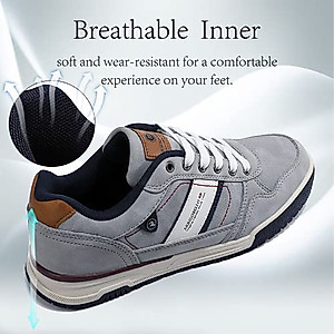 AX BOXING Mens Casual Shoes Comfortable PU Leather Fashion Sneakers Breathable Low-Top Walking Shoes(Grey, Size_10)