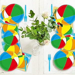 96 Pcs Beach Ball Party Supplies Tableware Summer Pool Ball Party Plates and Napkins Set Beach Birthday Party Favor Decorations For Kids Serves 24