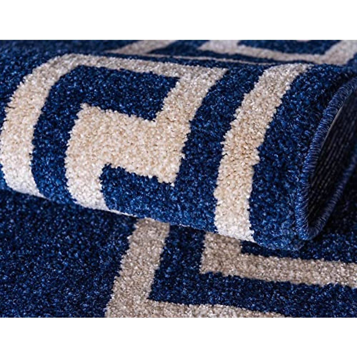 Unique Loom Athens Collection Classic Geometric Modern Border Design Area Rug, Round 8' 0" x 8' 0", Navy Blue/Beige