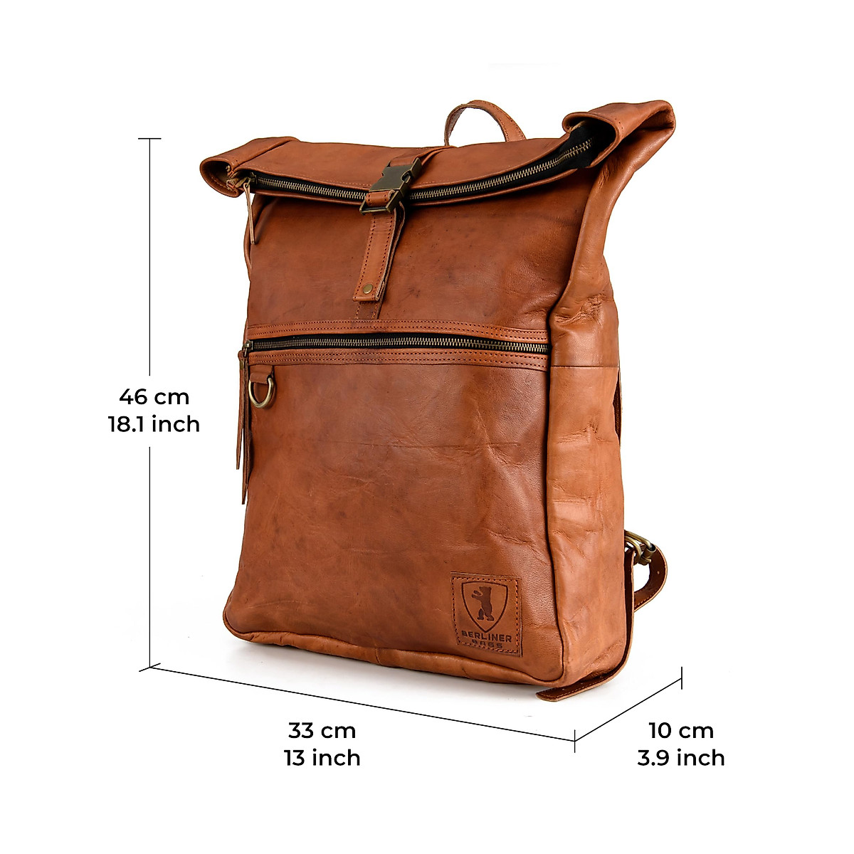 BERLINER BAGS Vintage Leather Backpack Utrecht XL, Large Waterproof Bookbag for Men and Women - Brown…