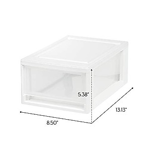 IRIS USA 6 Quart Compact Stacking Storage Drawer, Plastic Drawer Organizer with Clear Doors for Undersink, Kitchen, Pantry, Desk, and Home De-Clutter, Store Shoes and Craft Supplies, 4-Pack, White