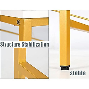 JJS 48' Writing Desk with Drawers, Contemporary Home Office Large Computer Laptop Workstation with Storage, White/Golden