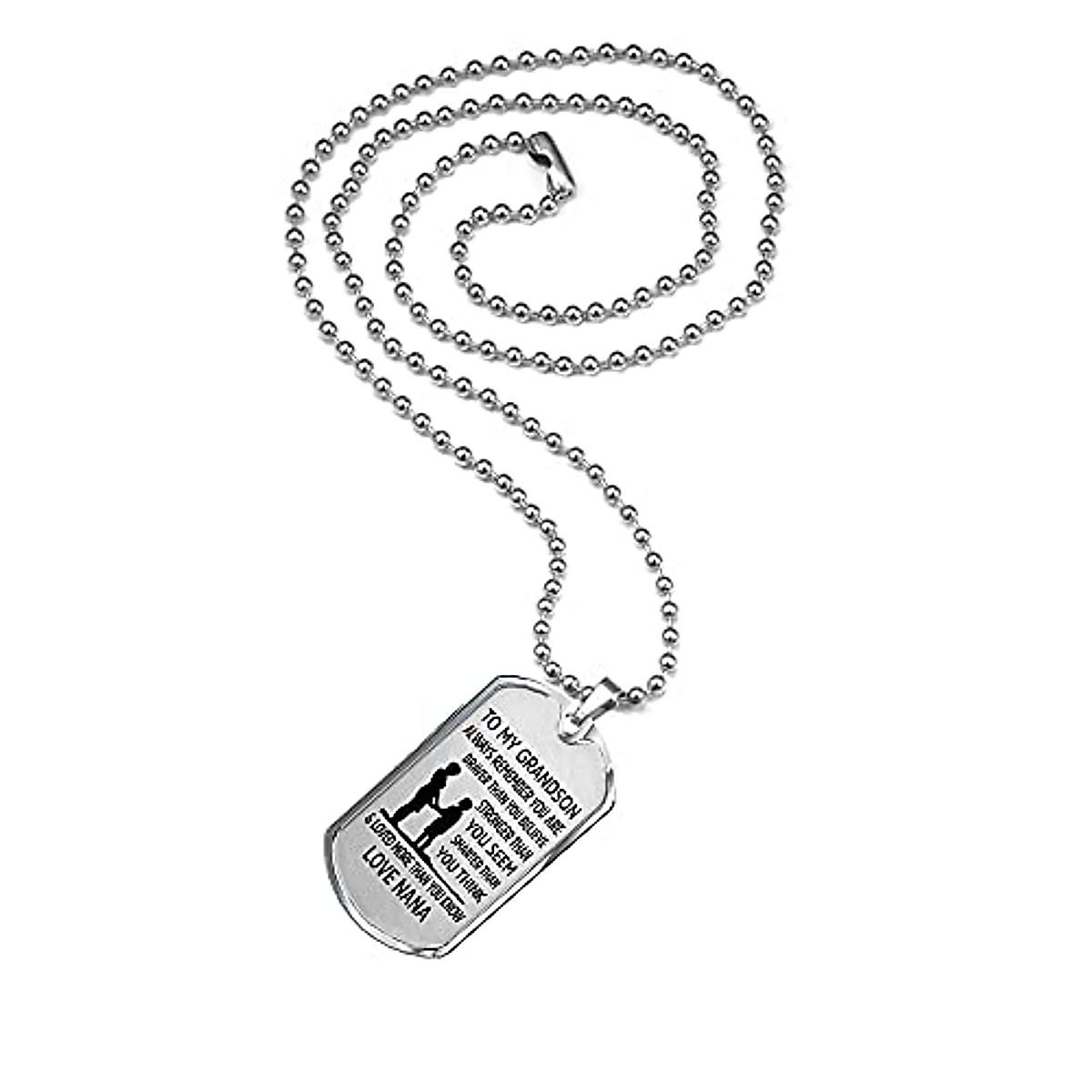COMTRUDE From Nana to Grandson Stainless Steel Dog Tag Necklace, Always Remember You are Braver Pendant Necklace