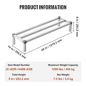 VEVOR Aluminum Dunnage Rack, 48” x 14” Commercial Food Floor Rack, 8” Off The Floor, 1000 lbs Capacity All-Welded Aluminum Storage Rack, for Storage in Restaurants, Kitchens, Garages and Vehicles