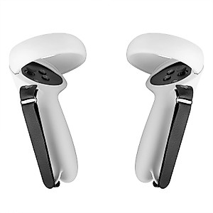 Geekria Upgraded Controller Grips Cover Compatible with Meta Q2 Accessories, Extended Controller Hand Strap Adjustable Knuckle Handles for Large Hands, Anti-Collision Silicone Grip Cover (White)