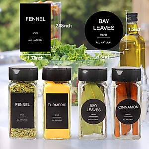 AISIPRIN Spice Jars with Lable, Glass Salt and Pepper Shakers Set, 24 Pcs Spice Botter with Shaker Lids, Ktchen Essentials Seasoning Organizer Containers, Included 398 Lables,Funnel, Brush, Marker