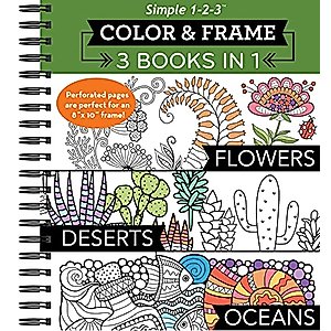 Color & Frame - 3 Books In 1 - Flowers, Deserts, Oceans (Adult Coloring Book)