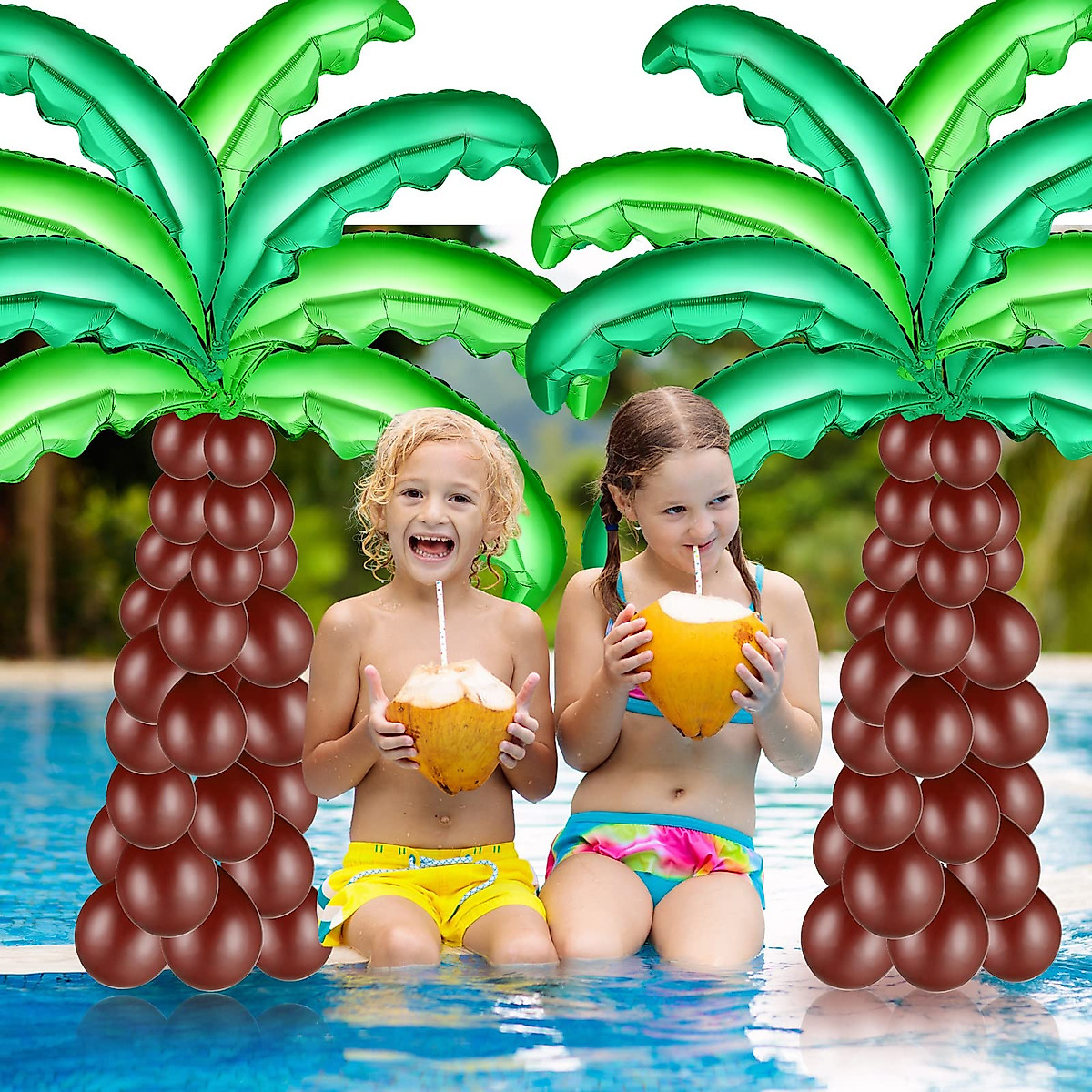 Wettarn 20 Pcs Palm Tree Leaves Balloons, Helium Foil Coconut Tree Leaves Balloons Green Palm Tree Decorations for Kids' Birthday Hawaii Luau Tropical Party Baby Shower, 35.43 x 14.57 Inches