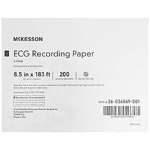 McKesson ECG Recording Paper, Red Grid Thermal Paper, 8 1/2 in x 183 ft, 200 Count, 1 Pack