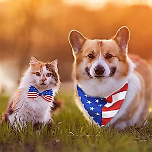 Whaline 4Pcs 4th of July Dog Bandanas & Matching Scrunchie Set American Flag Patriotic Dog Scarf Bow Clip Hair Band Headband for Pet Dog Owner Independence Day Memorial Day Dressing Accessories