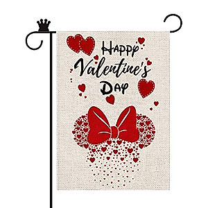 Juome Valentines Day Garden Flag Happy Valentine's Day Red Love Heart Double Sided Printing 2 Layer Burlap Flags for Outdoor Yard Holiday Decoration 12.5 x 18 Inch