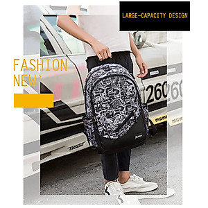 Ozmego Boys School Backpacks Midlle School College Bookbag for Teens Boys Girls (Black Print)