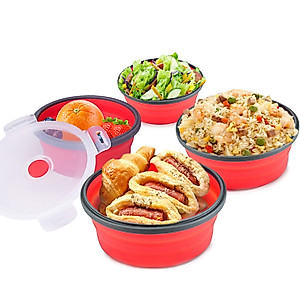 Guyuyii 4 Pack Collapsible Bowls for Camping - Space-Saving, Microwave, Dishwasher and Freezer Safe Camping Bowl with Lid for Travel, RV, Outdoor Adventures - 4 Sizes (1200 ml, 800 ml, 500 ml, 350 ml)
