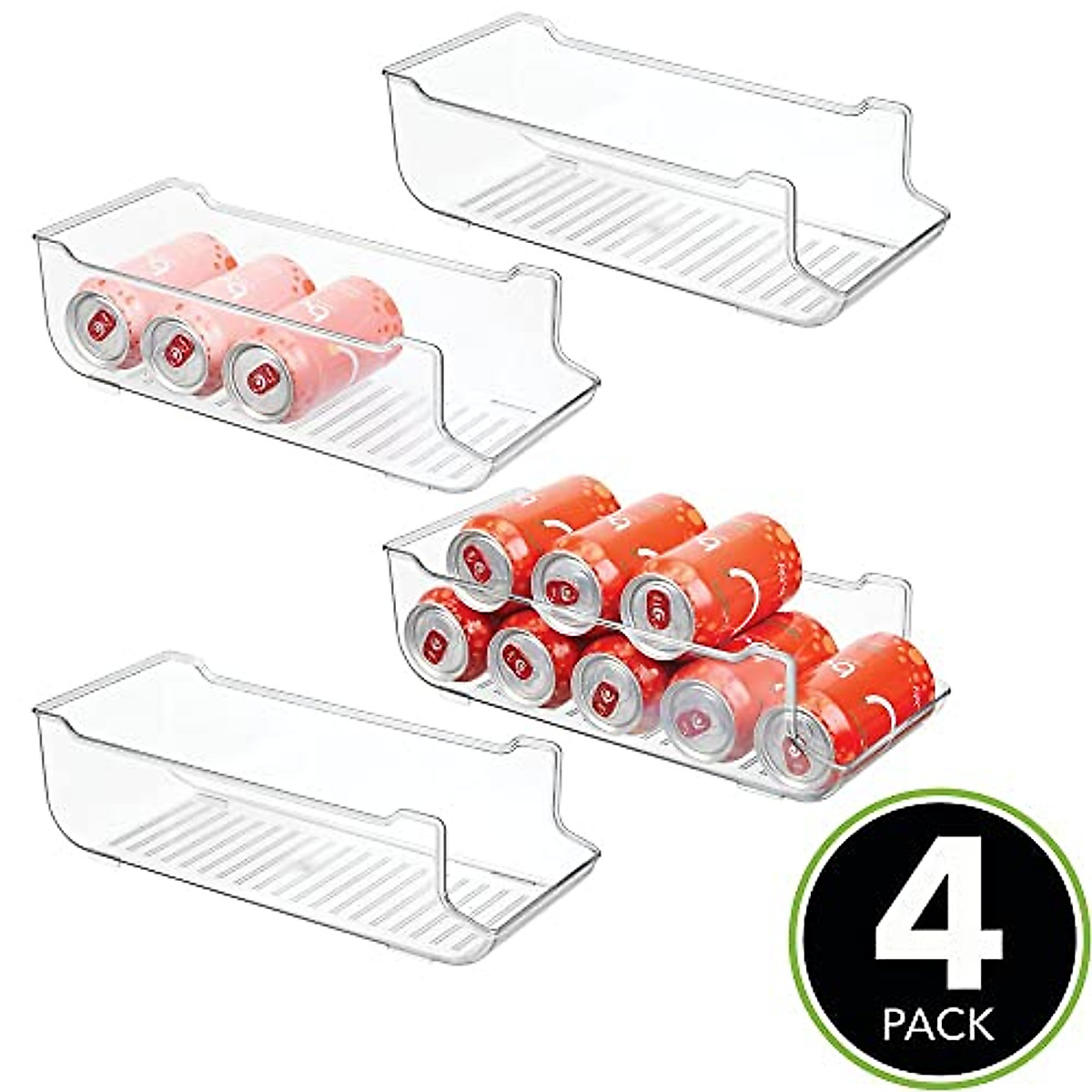 mDesign Large Plastic Pop/Soda Can Dispenser Storage Organizer Bin for Kitchen Pantry, Countertops, Cabinets, Refrigerator - Holds 9 Cans - BPA Free, Food Safe, 4 Pack - Clear