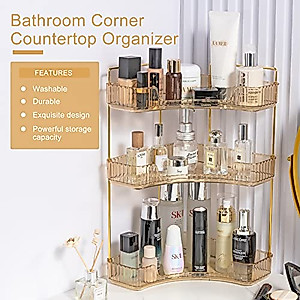 Corner Bathroom Countertop Organizer, Vanity Trays for Bathroom Counter, Makeup Organizer, Perfume Tray, Kitchen Spice Rack, Fits 90 Corner(Yellow, 3 Tiers)