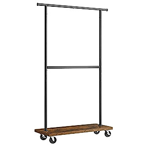 VASAGLE Clothes Rack, Clothing Rack with Wheels, 43.3-66.9 Inch Extendable Bar, Height-adjustable Garment Rack, 332 lb Load, 2 Brakes, Heavy-Duty, Industrial, Rustic Brown and Black URGR111B01V1