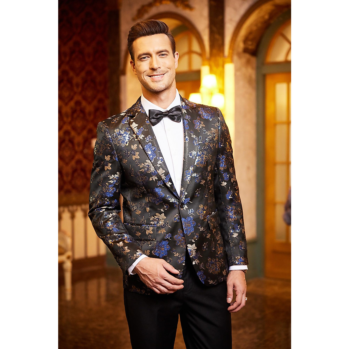 COOFANDY Mens Floral Tuxedo Jackets One Button Stylish Dinner Wedding Party Dress Suit Blazers Jacket Blue