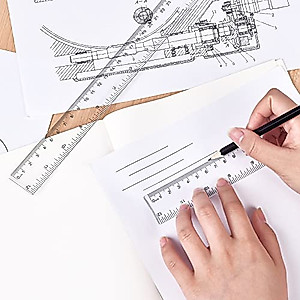 Unjoo Clear Plastic Ruler 12 Inch Straight Ruler, Shatterproof Ruler with Inches and Centimeters for School Classroom, Home, or Office (2pcs)