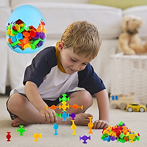 48 Pcs Bath Toys for Kids Ages 3+, Sensory Toys for Autistic Children, Travel Toys Window Toys Stem Learning Toys, Bathtub Toys with Dinosaur Eggshell Storage