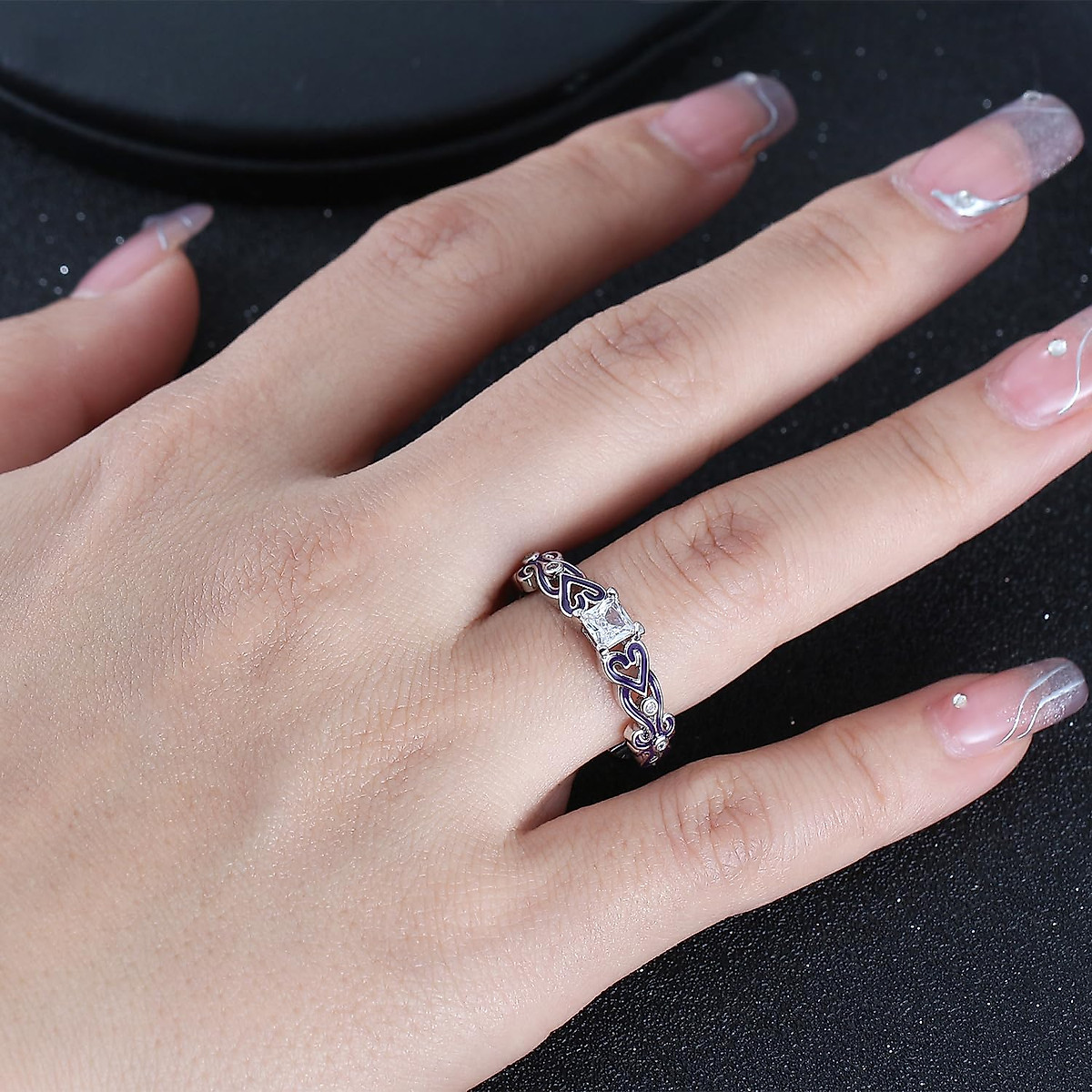 Ginger Lyne Collection Cherri Purple Princess Cut Engagement Wedding Band Bridal Set Size 8