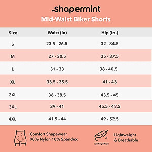 SHAPERMINT Fresh Control Mid-Waist Shaper Biker Shorts for Women - Tummy to Back Control, Anti-Slip Silicone Strip, Twill Stitch - Summer Essential, Small to Plus Size Black