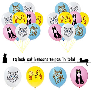 42pcs Cat Birthday Party Decoration Set, Cat Face Banner Latex Balloons Kitten Happy Birthday Cake Cupcake Toppers for Meow Kitty Theme Birthday Party Supplies