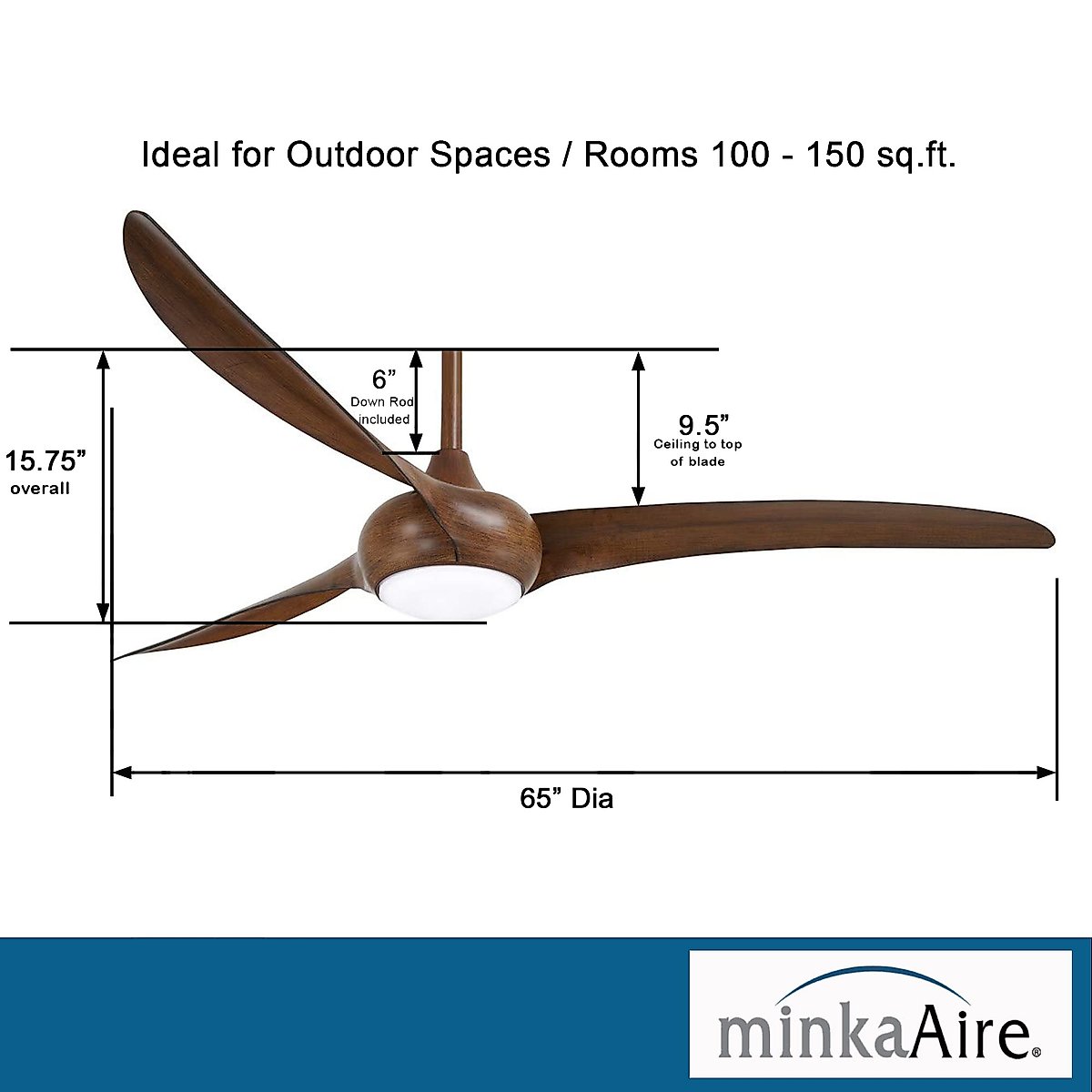 MINKA-AIRE F848-DK Light Wave 65" Ceiling Fan with LED Light and Remote Control in Distressed Koa Finish