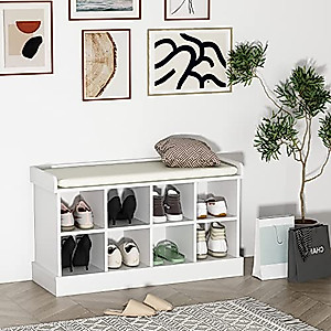 love furniture Shoe Bench, Shoe Storage Bench with 8 Compartments and Cushion, Shoe Cabinets for Entrance Porches, Front Doors, Living Rooms, Bedrooms, Garages, Closets (38inch, White)