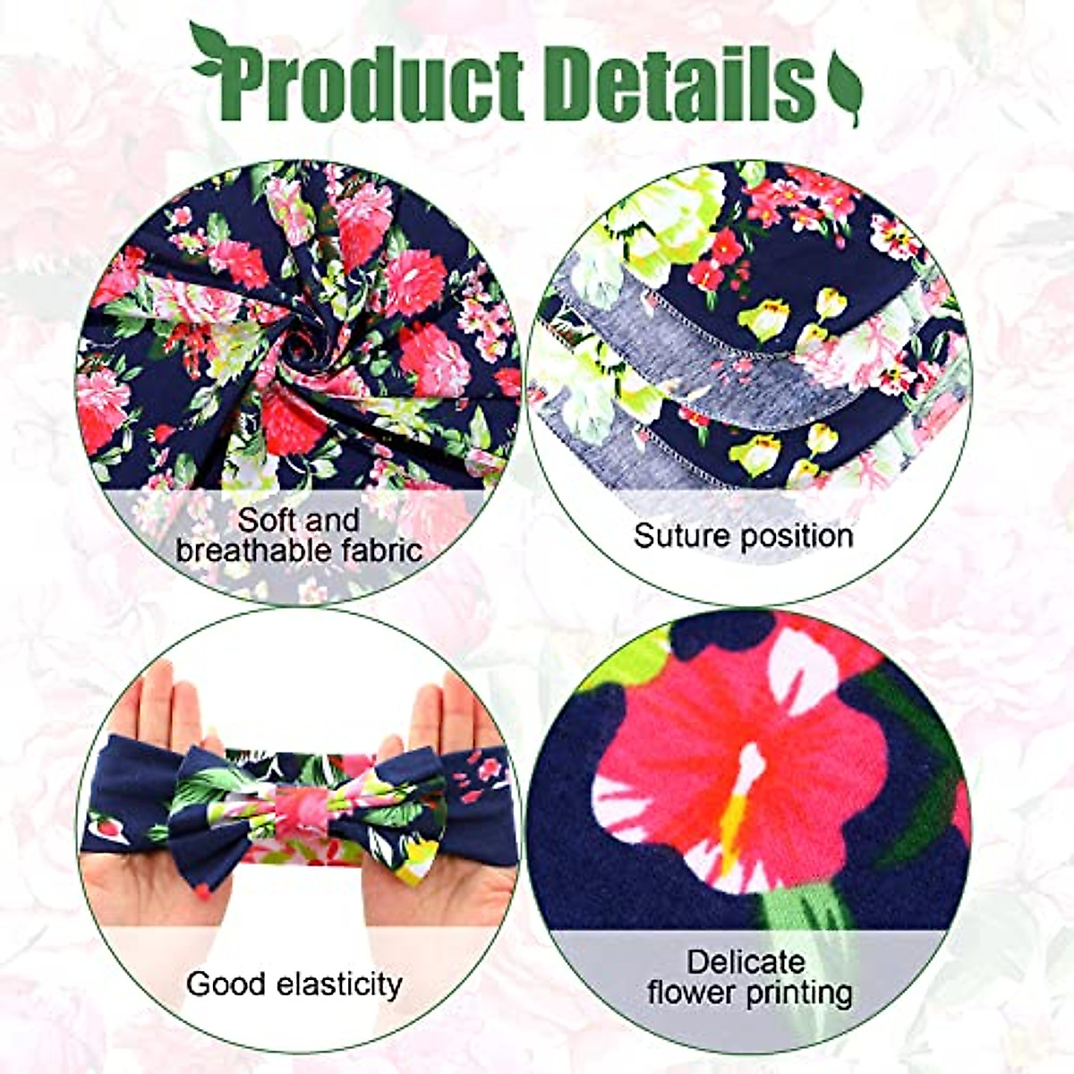 Yahenda 5 Pieces Baby Newborn Receiving Blanket with Headband Hat Set and Personalized Wood Birth Announcement Card Flower Print Baby Swaddle Receiving Blankets