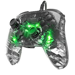 PDP Gaming Afterglow Deluxe+ LED Wired Power Nintendo Switch Pro Controller, Officially Licensed, RGB Hue Color Lights, Clear Body See Through Gamepad, 3.5mm Audio Jack, Dual Vibration Paddle Buttons