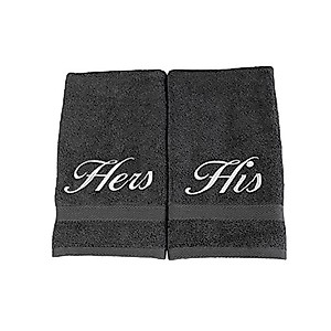 His and Hers Embroidered Hand Towels for Bathroom, Kitchen or Spa. This Set Includes 2 Hand Towels. His and Hers Gifts. 100% Cotton. (Gray)