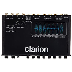 Clarion EQS755 7-Band Car Audio Graphic Equalizer with Front 3.5mm Auxiliary Input, Rear RCA Auxiliary Input and High Level Speaker Inputs, BLACK
