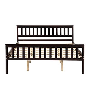 Prohon Queen Size Bed Frame with Vertical Openwork Design Headboard & Footboard, Wooden Platform Bed with Large Underbed Storage Space, Simple Style Bedframe, No Box Spring Needed, Espresso