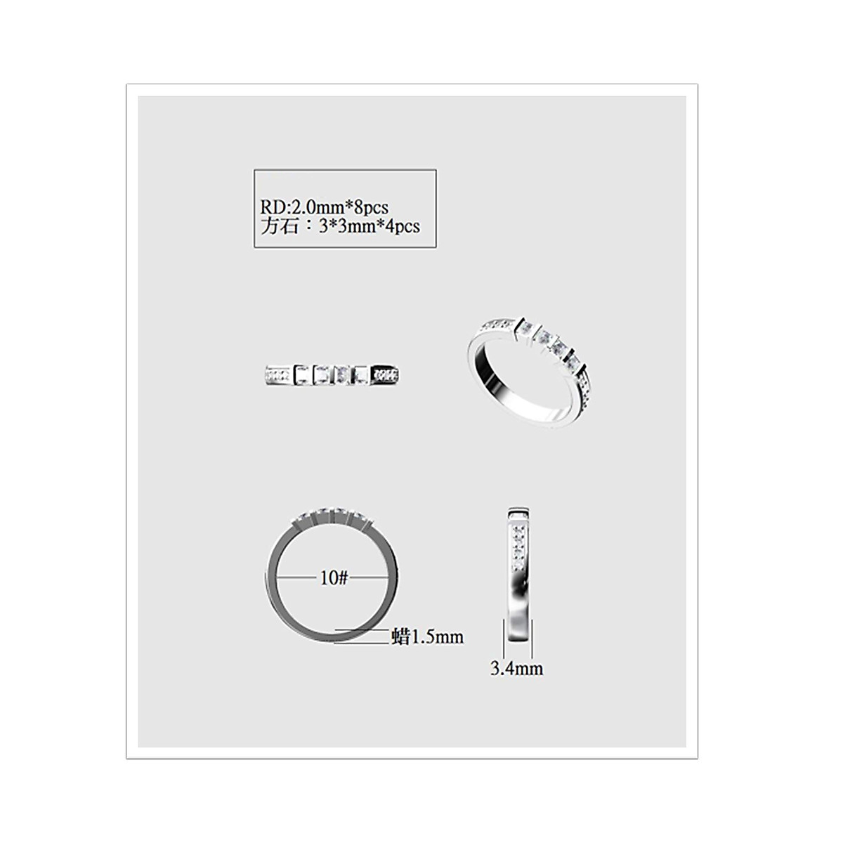 Central Diamond Center Princess with side CZs Mothers rings 1 to 6 Simulated Birthstones - Sterling Silver - Size 7