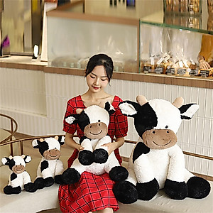 pangcangshu Cow Year Plush Toy Cute Cattle Stuffed Animals Cattle Soft Doll Kids Toys Birthday Gift for Children Easter, Thanksgiving, Christmas, New Year's Gifts(Black and White, 20cm/7inch)