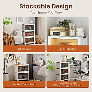 Bearhug Collapsible Stackable Storage Bins, 4 Packs, 8.7 Gal, Foldable Storage Bins with Doors and Wheels - Dual Opening Foldable Cabinet Organizer for Home and Office (8.7 Gallon Capacity, Set of 4)