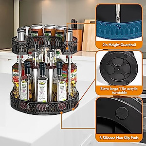 Detoypapa 2 Tiers Lazy Susan Organizer for Countertop - Spice Rack Organizer Height Adjustable Turntable Organizer - Cabinet in Kithen, Bathroom, Pantry Organizers and Storage - Black