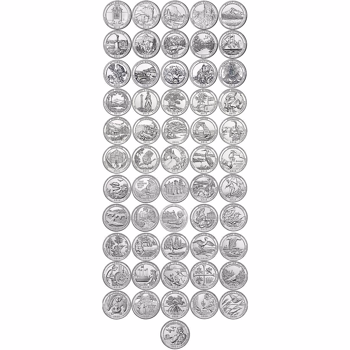 2010 P, D 2010-2021 BU National Parks Quarters - 112 coin Set Uncirculated