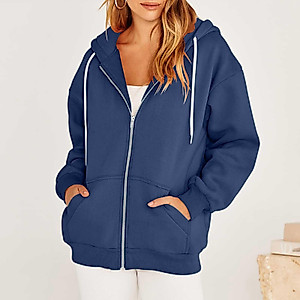 Today Deals Today Womens Hoodies Fall Fashion Hooded Jacket Trendy Oversized Sweatshirts Casual Zip Clothes Y2k Cute Teen Girls Clearance