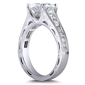 Kobelli Forever One (D-F) Moissanite & Channel Diamond Engagement Ring 2 1/2 CTW 14k White Gold, Size 9