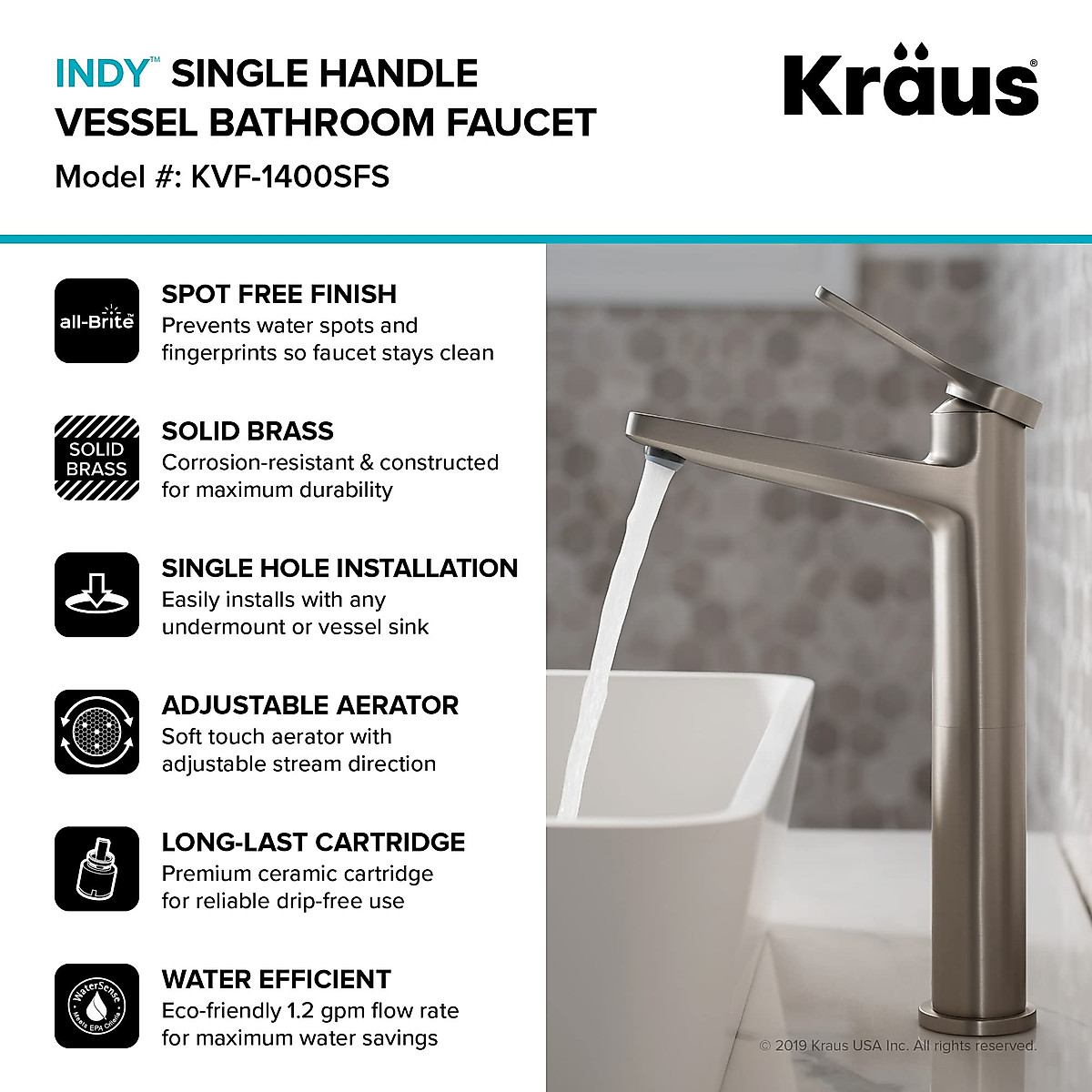 KRAUS Indy Single Handle Vessel Bathroom Faucet in Chrome, KVF-1400CH