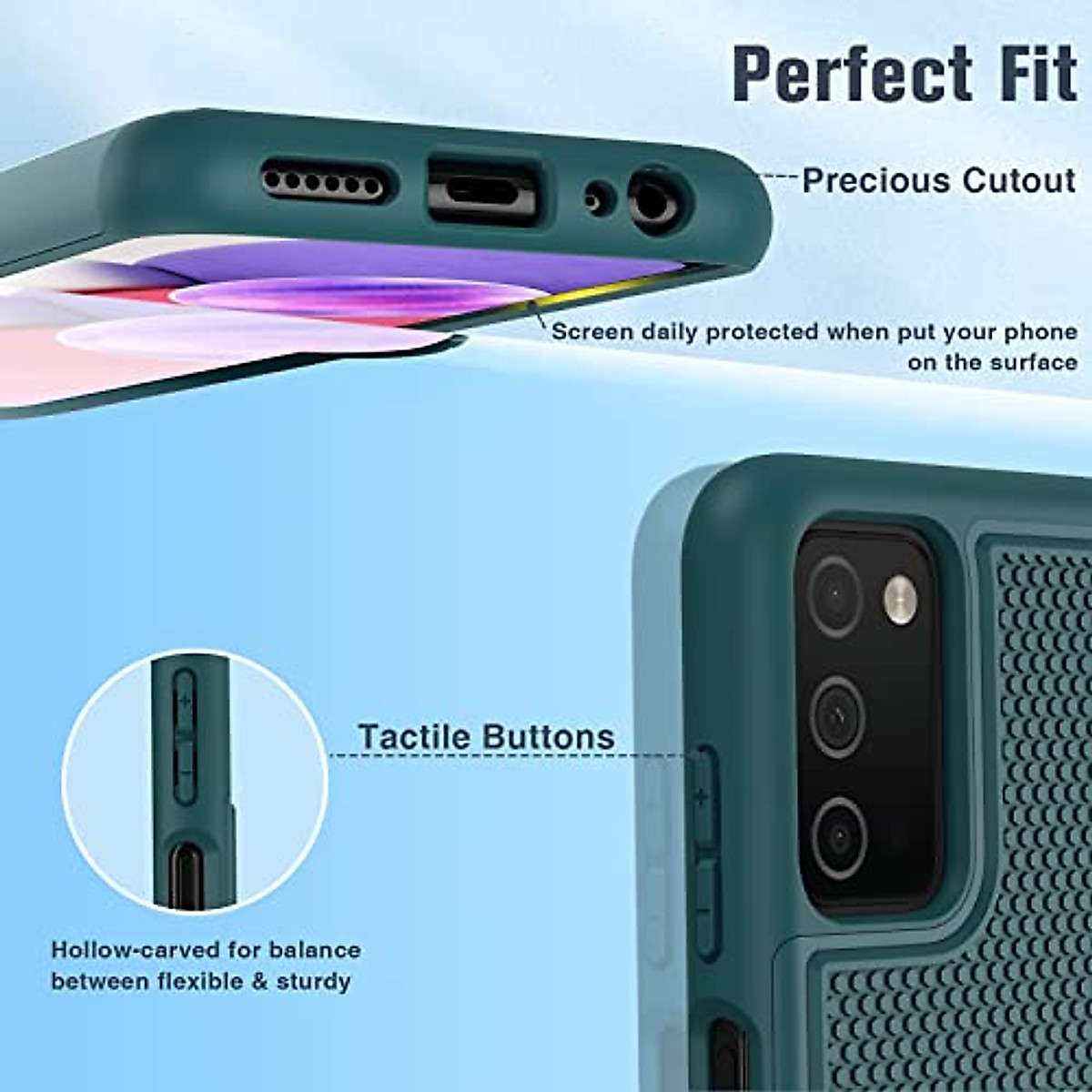 BNIUT for Samsung Galaxy A03s Case Shockproof: Dual Layer Protective Heavy Duty Cell Phone Cover Rugged with Non Slip Textured Back - Military Protection Bumper Tough - 6.5inch (Dark Green)