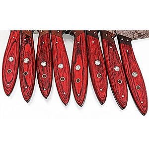W Trading-Custom Hand made damascus steel blade Professional kitchen knives 8 PCS chef kitchen knife set with leather pouch for storage. WT-1046-8