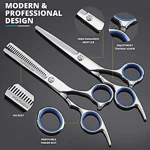 Marhaba AS Hair Cutting Scissors Kit - Professional 10 Piece Barber Scissors Set with Hair Scissors Thinning Shears for Hair Cutting, Stainless Steel Barber Scissors with Cape and Feather Razor