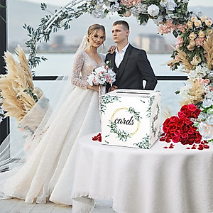 WNINK Green Leaves Card Box for Party, 8.7" Black Gift Card Box Money Box for Birthday, Wedding, Baby Shower, Retirement, Graduation Anniversary, Bridal Shower, Raffle Ticket, Cards Receiving Box