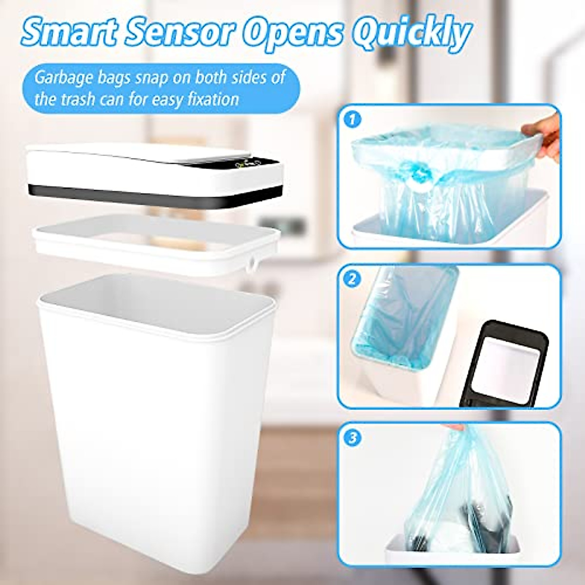 jinligogo 2Pack Bathroom Small Trash Can with Lid Touchless Automatic Garbage Can, 2.2 Gallon Slim Waterproof Motion Sensor Smart Trash Bin for Bedroom, Office, Living Room (Grey)