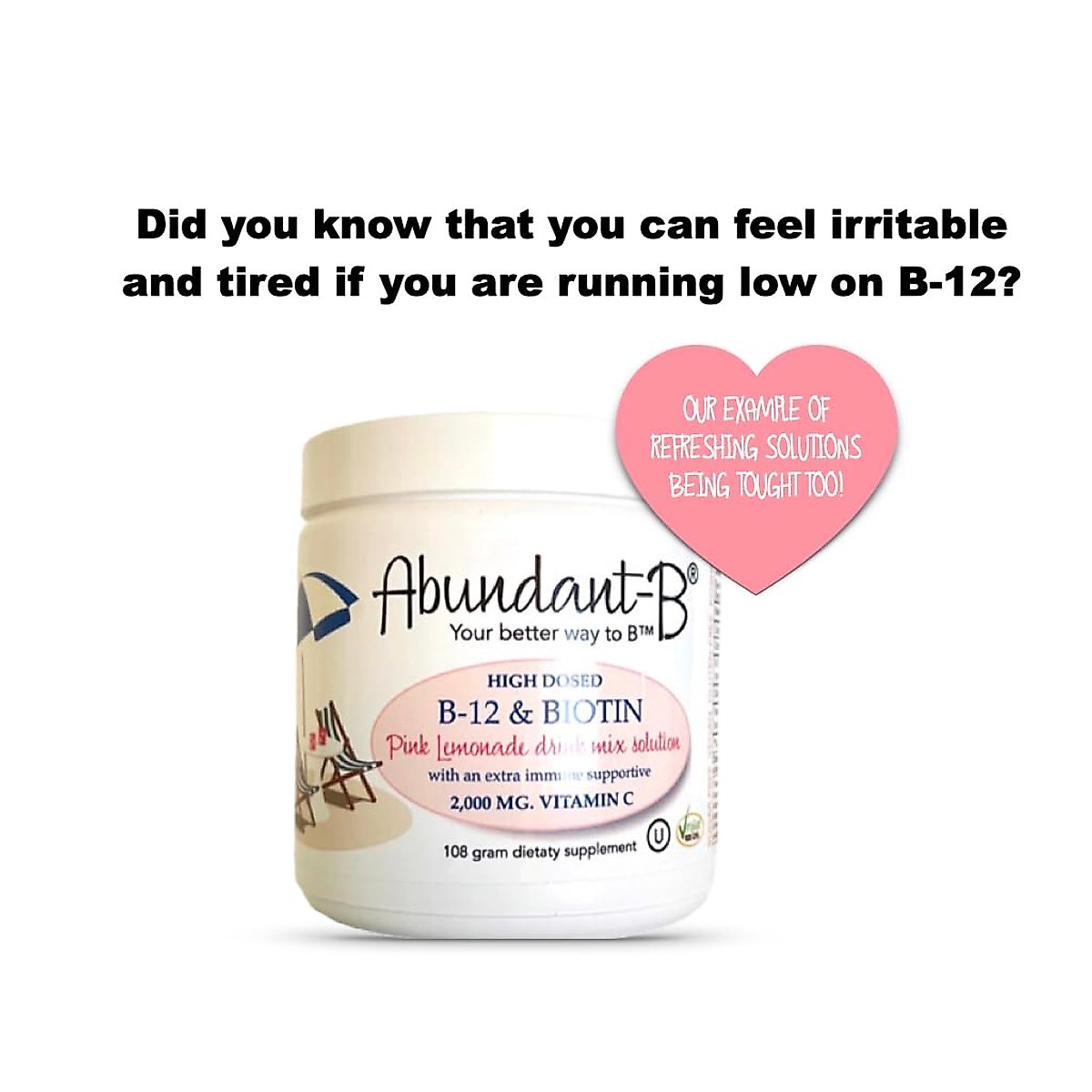 Sufficient-C Abundant-B High-Dose Methyl B-12 and Biotin Pink Lemonade Energy Drink Mix Solution - Flavor w/Function in Each Refreshing sip!