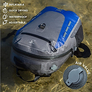 Xelfly Submersipack Waterproof Backpack - Submersible, Inflatable, Floating TPU Coated Durable Nylon Dry Bag with Airtight Zipper for Kayak, Fishing, Boating, Hiking, Paddle Board (Deep Blue, 25L)