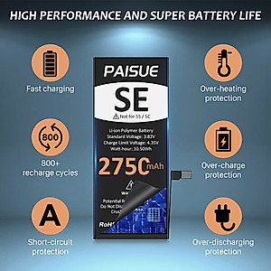 Battery for iPhone SE 2016 1st Generation, [2750mAh] Upgraded New Version High Capacity 0 Cycle Replacement Battery for iPhone SE First Gen Models A1662, A1723, A1724 with Professional Repair Tool Kit