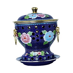 FytStycale Enamel Pot Old Beijing Hot Pot Single Person Hotpot Family Gathering Copper with Saucer Use Warming Pot Copper Hot Pot, blue